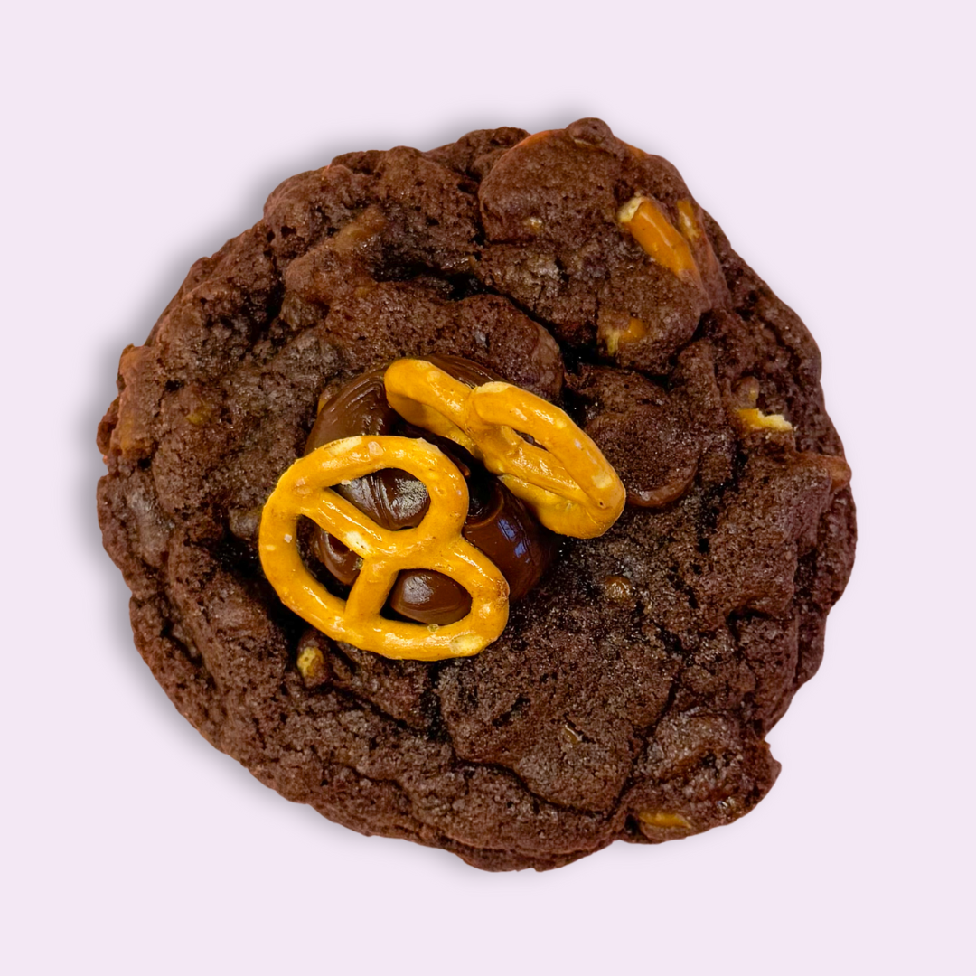 Brownie Batter Dulce de Leche Pretzel Cookie | Floozie Stuffed Cookies ...